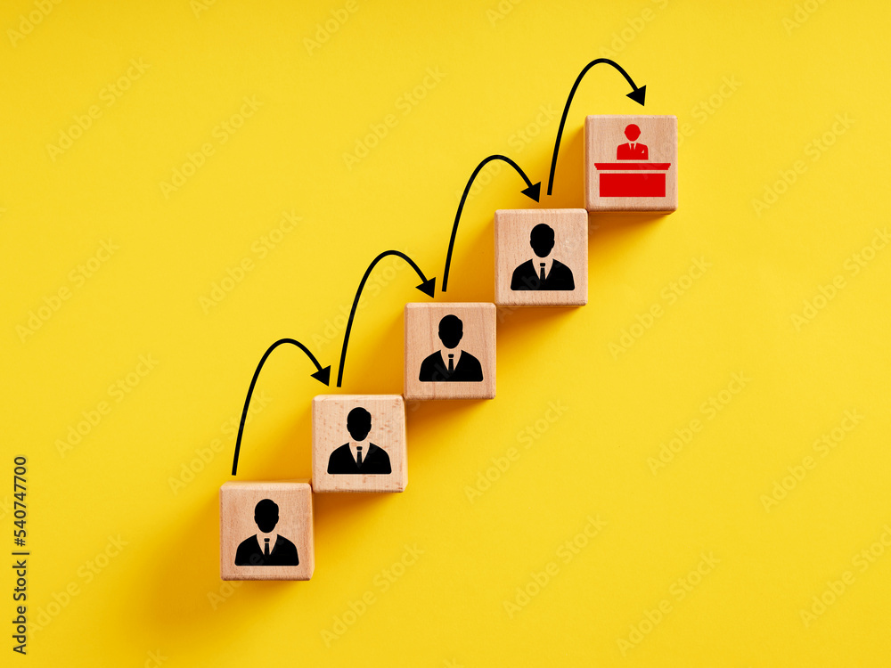 Business career path for growth and success concept. Wooden block ...