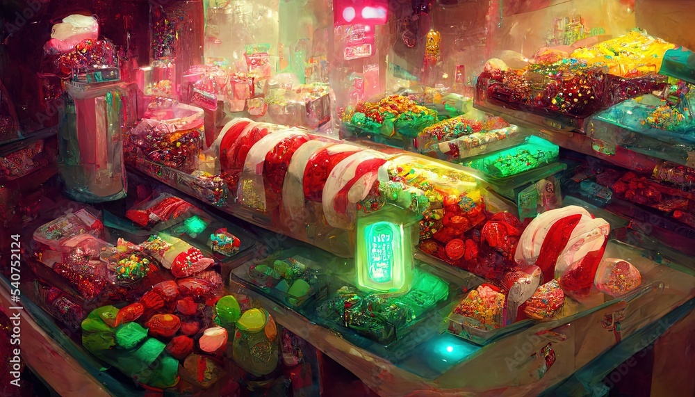 Candy shop interior. Colorful sweets illustration Stock Illustration ...