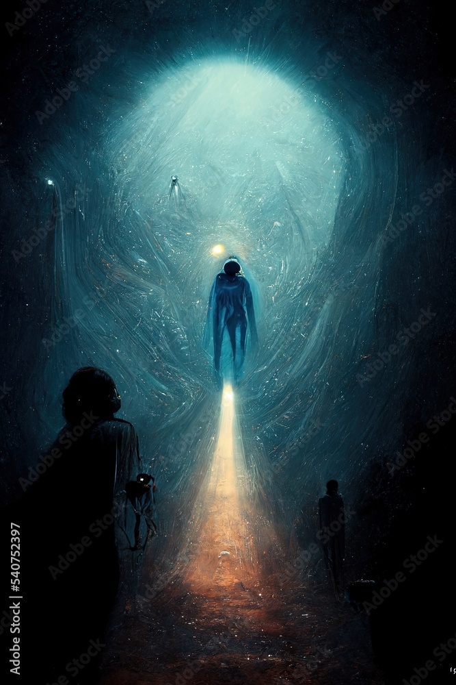 Sci fi scene with alien abduction. Man being abducted by alien space ...