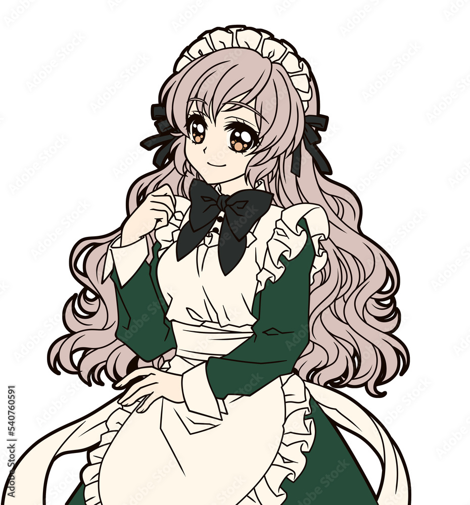 Clip art of anime-style girl in maid's uniform Stock Illustration ...