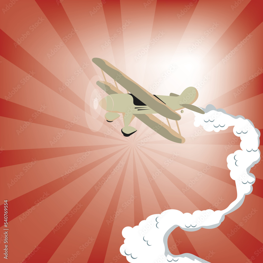 vintage airplane on blue background with smokes. classic fighter jet ...