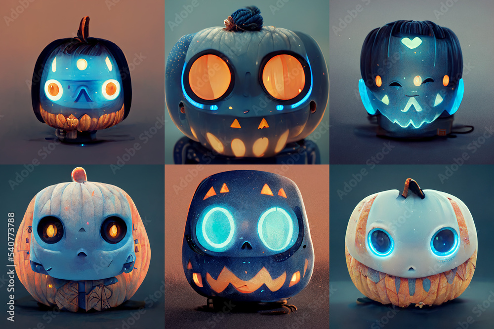 Cute set of halloween pumpkins robot and cyborg head. Cute Halloween ...