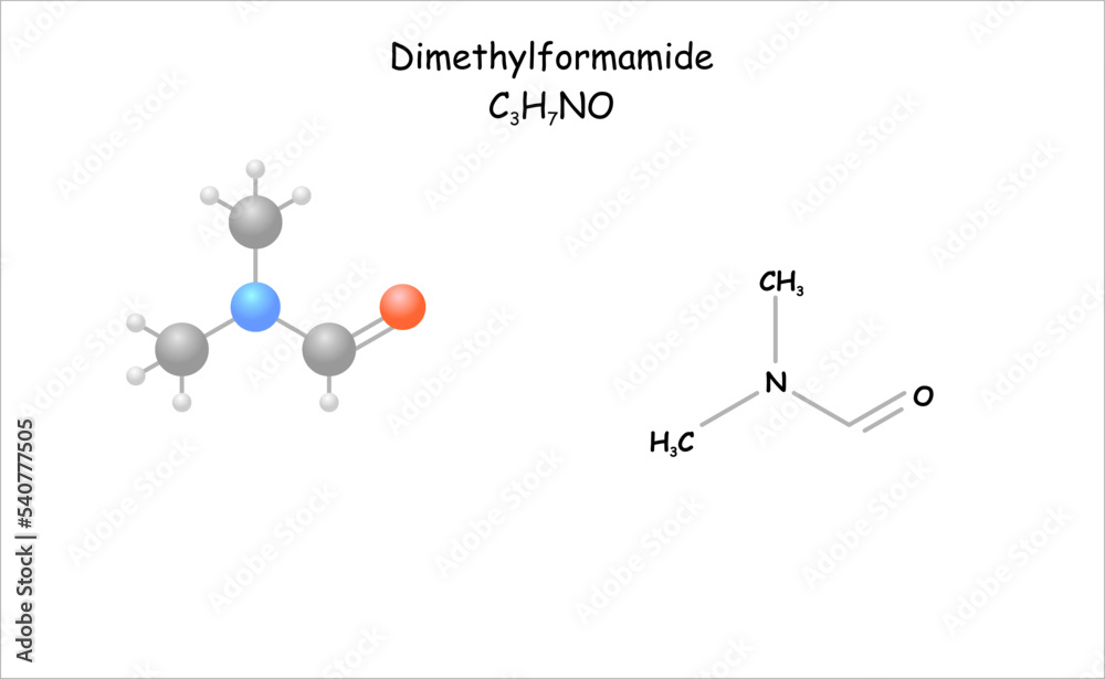 Stylized molecule model/structural formula of dimethylformamide. Stock ...