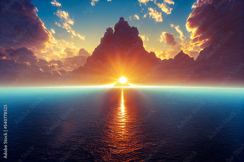 Seascape sunrise sunset on the water. Background. Digital matte ...