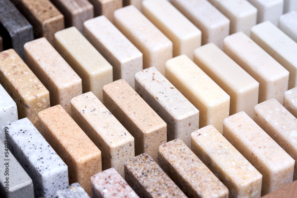 Porcelain stoneware square samples as kitchen countertop examples of ...