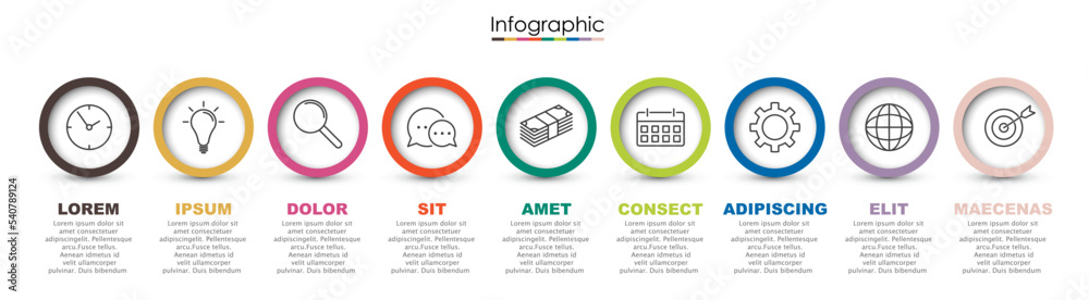 Vector infographic template with nine steps or options. Illustration ...