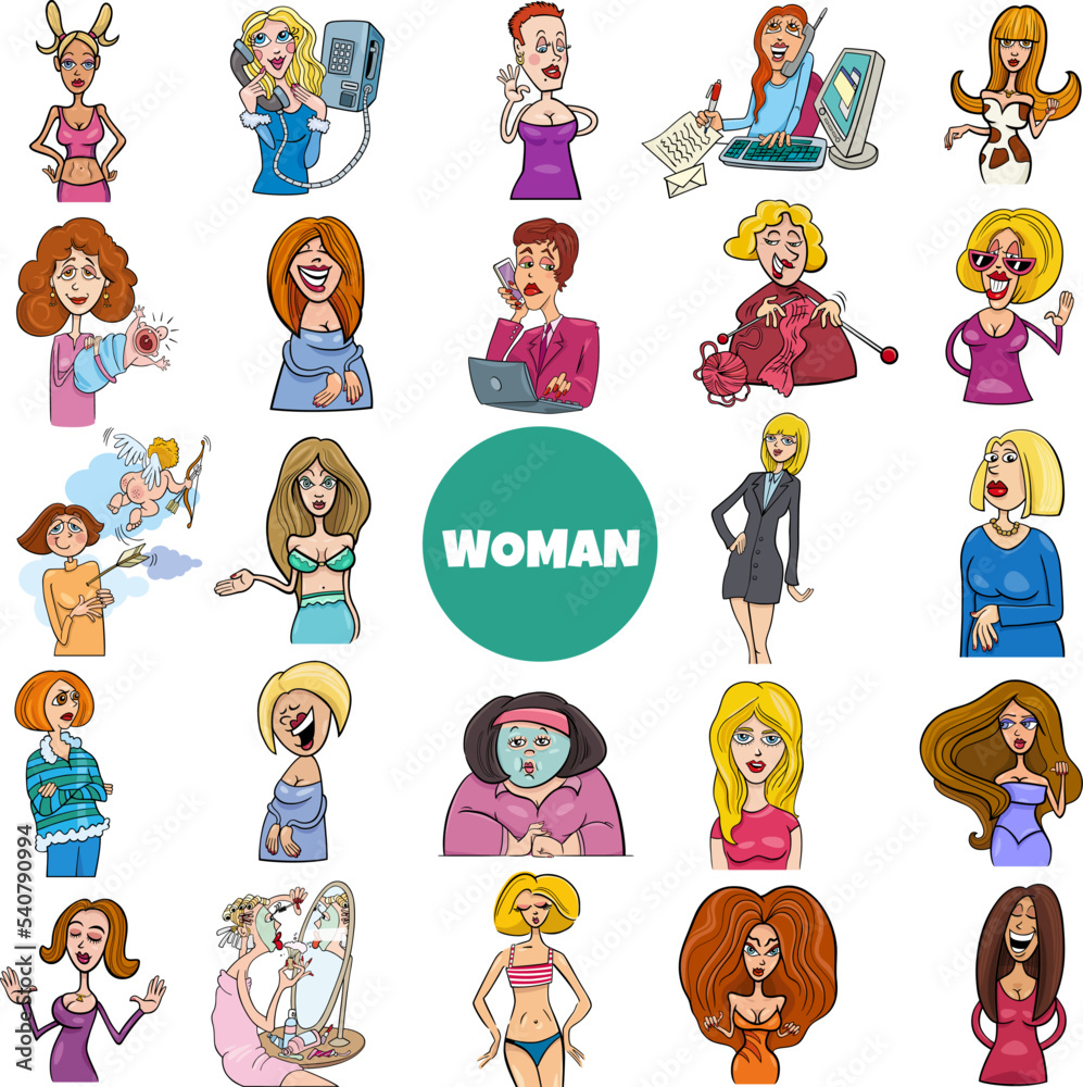 cartoon women and girls characters big set Stock Vector | Adobe Stock