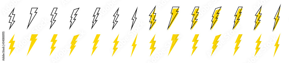 Lightning icons. Lightning icon set. Flashlights collection. Thunder ...