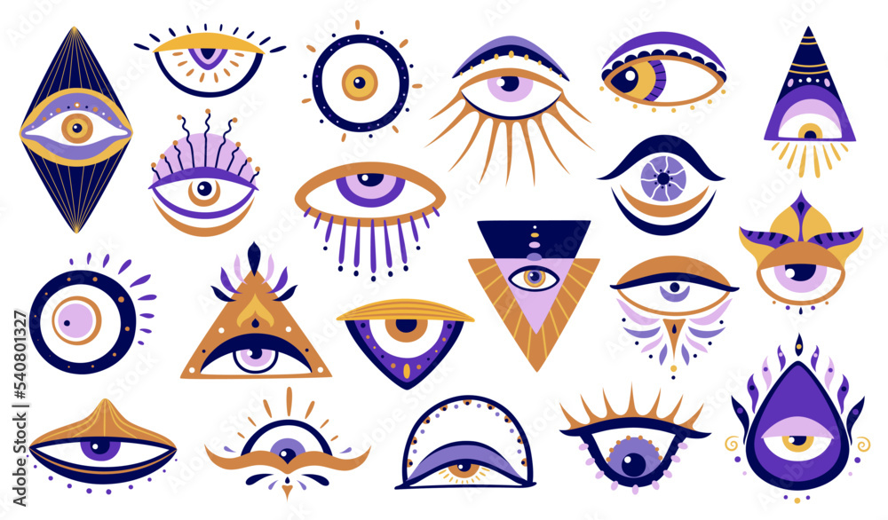 Greek eyes isolated vector icons set. Magic witchcraft talisman ...