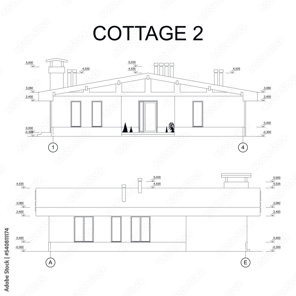 Detailed architectural one story private house blueprints and drawings ...