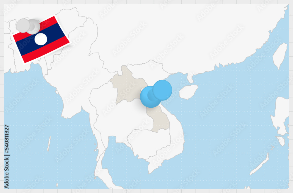 Map of Laos with a pinned blue pin. Pinned flag of Laos. Stock Vector ...