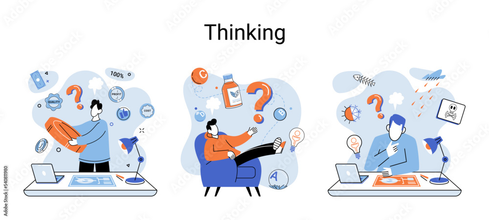 Problem solving metaphor, wondering or thinking, planning or pondering ...
