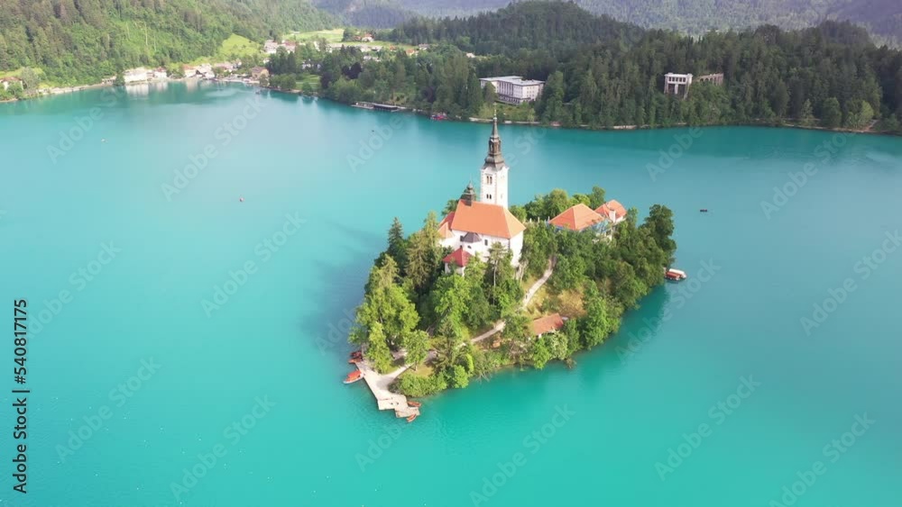 lake bled drone aerial Pilgrimage Church of the Assumption of Mary In ...