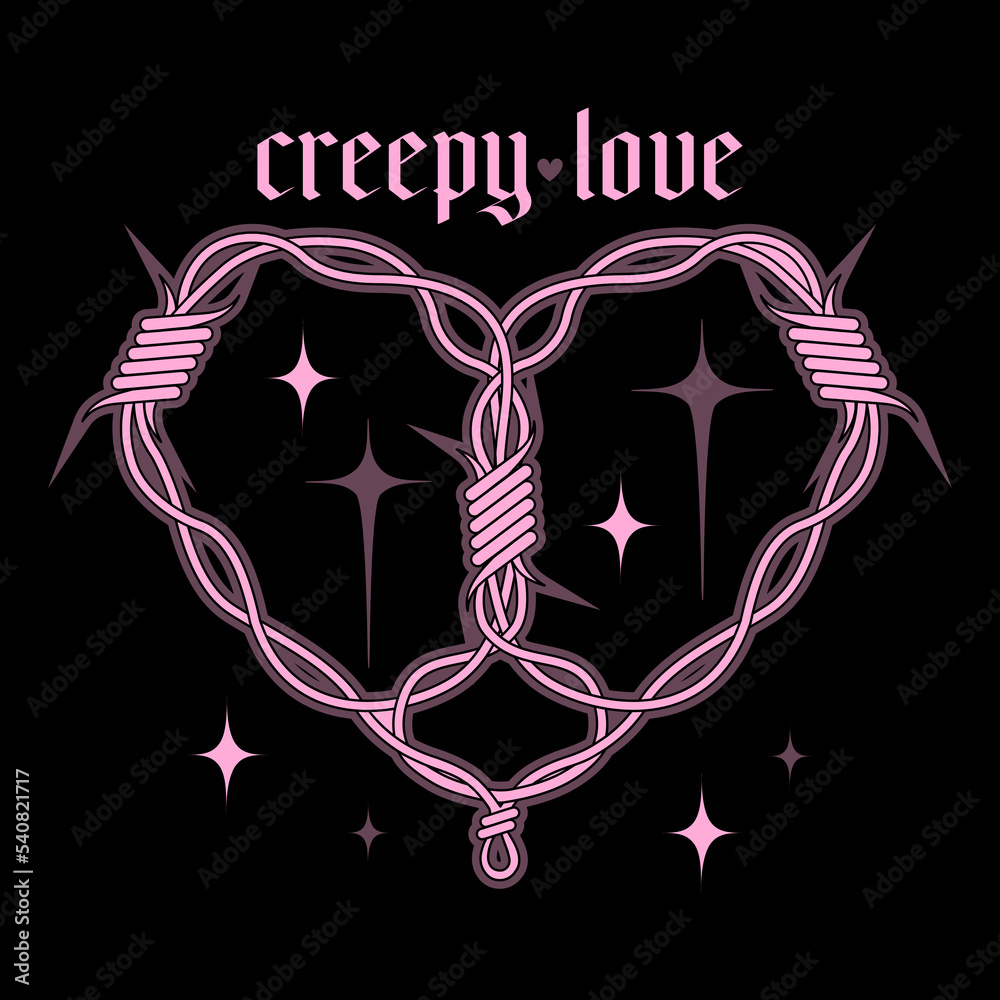 Stockvector Emo goth barbed wire peace and love concept, weird black ...