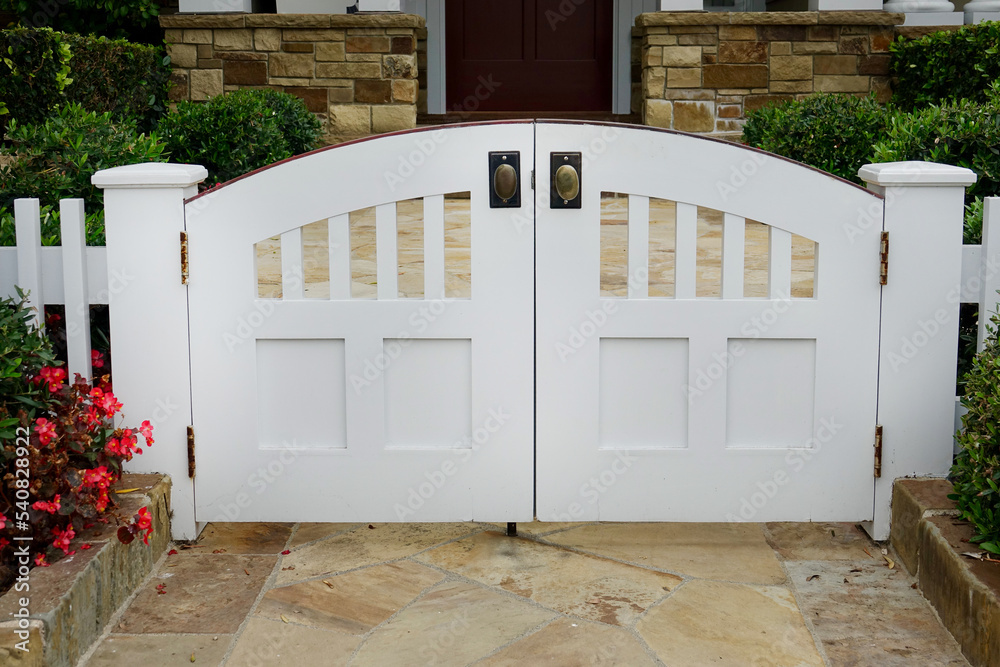 craftsman shaker style cottage garden gate Stock Photo | Adobe Stock