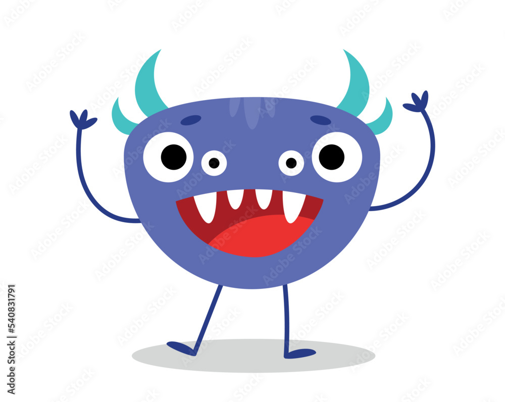 Blue monster character. Oddly shaped mutant with four eyes. Poster or ...