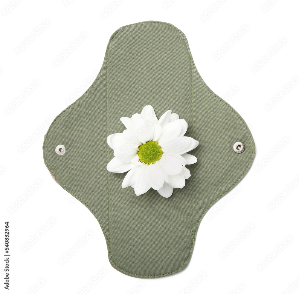 Reusable menstrual pad and flower on white background Stock Photo ...