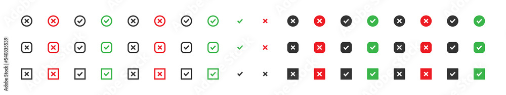 Checkmark icon set. Tick mark icon. Check, correct, yes, ok green sign ...