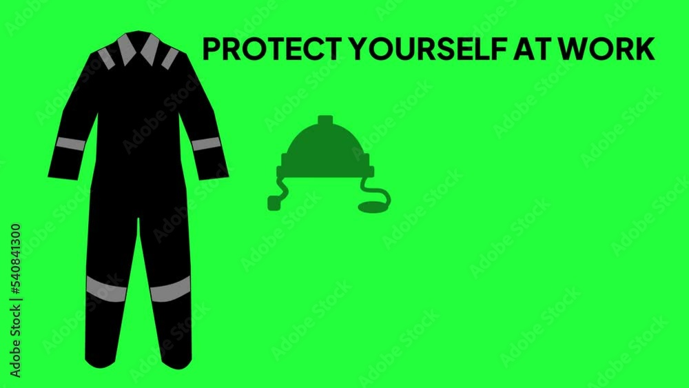 Animation for caution wear protective equipment (helmet, safety shoes ...