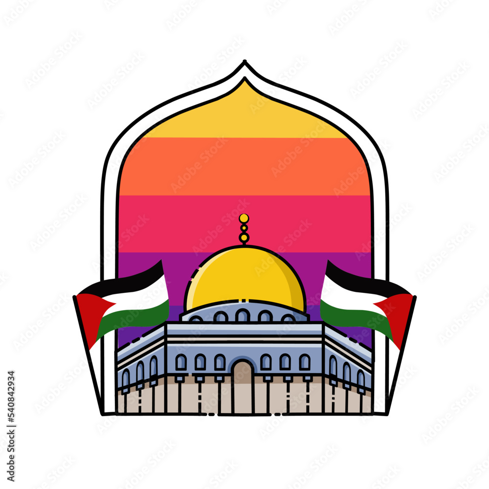 illustration vector of al-aqsa mosque with palestine flag,islamic bulding in jerusalem,free ...