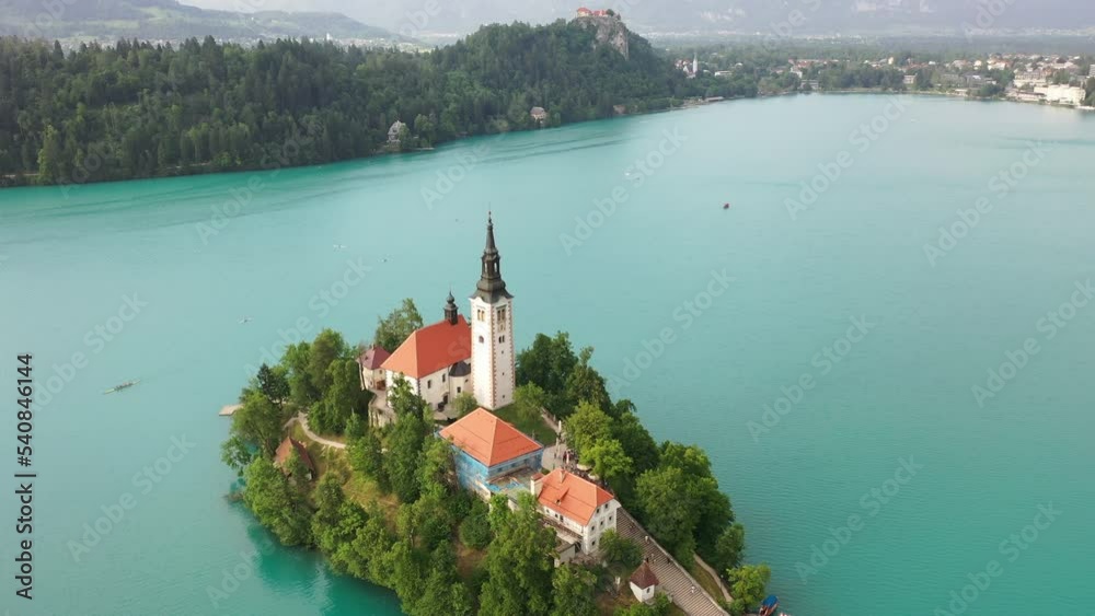 lake bled drone aerial Pilgrimage Church of the Assumption of Mary In ...