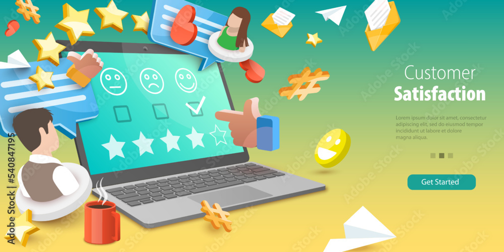 3D Vector Conceptual Illustration of Customer Satisfaction, User ...