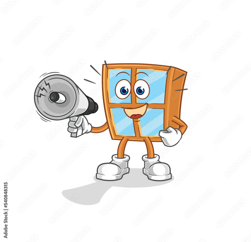 window holding hand loudspeakers vector. cartoon character Stock Vector ...