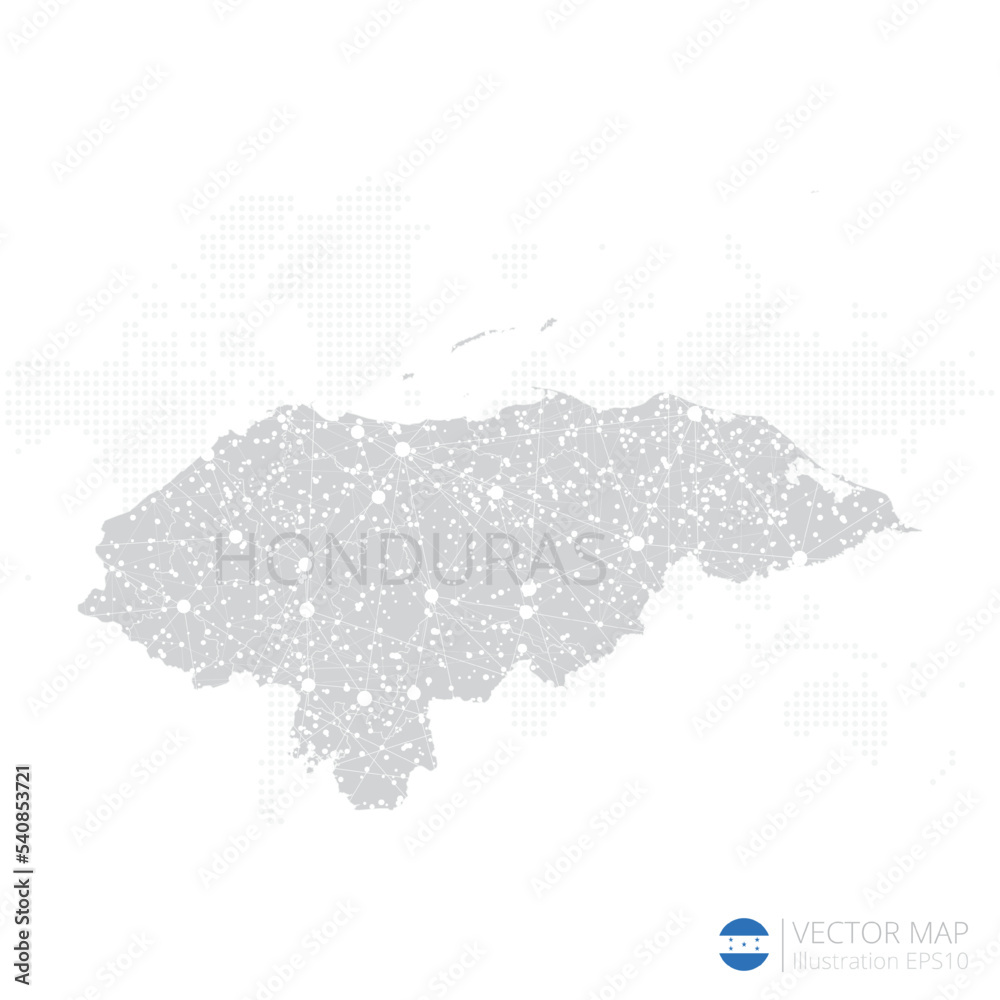 Honduras grey map isolated on white background with abstract mesh line ...