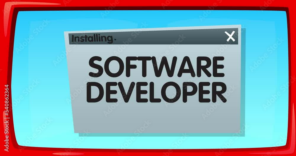 Abstract cartoon screen with the Software Developer text in an install ...