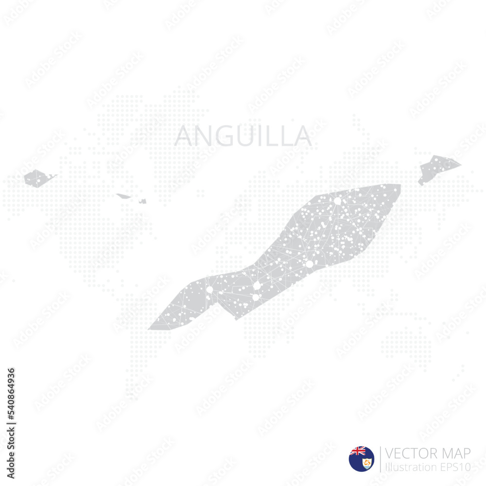 Anguilla grey map isolated on white background with abstract mesh line ...