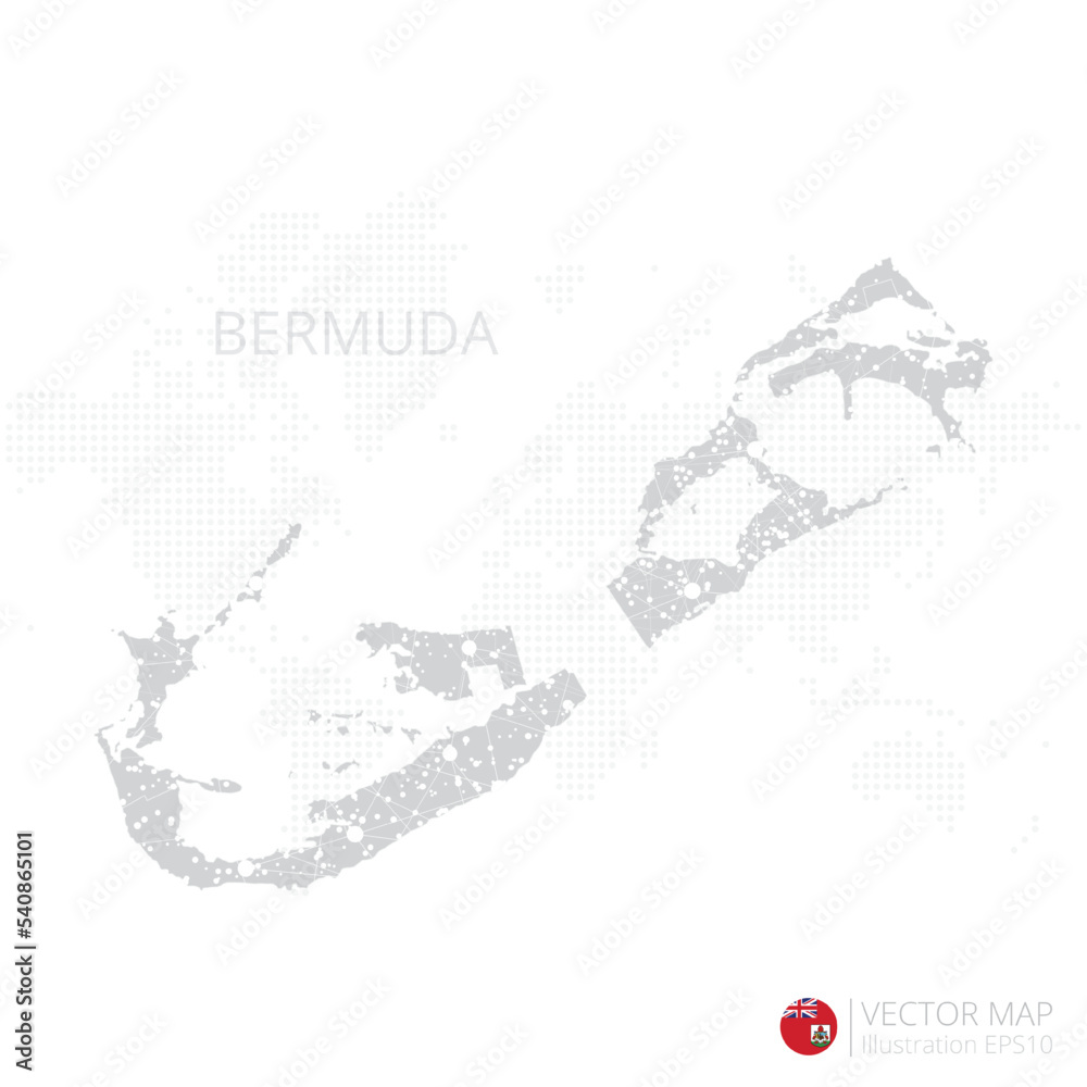 Bermuda grey map isolated on white background with abstract mesh line ...
