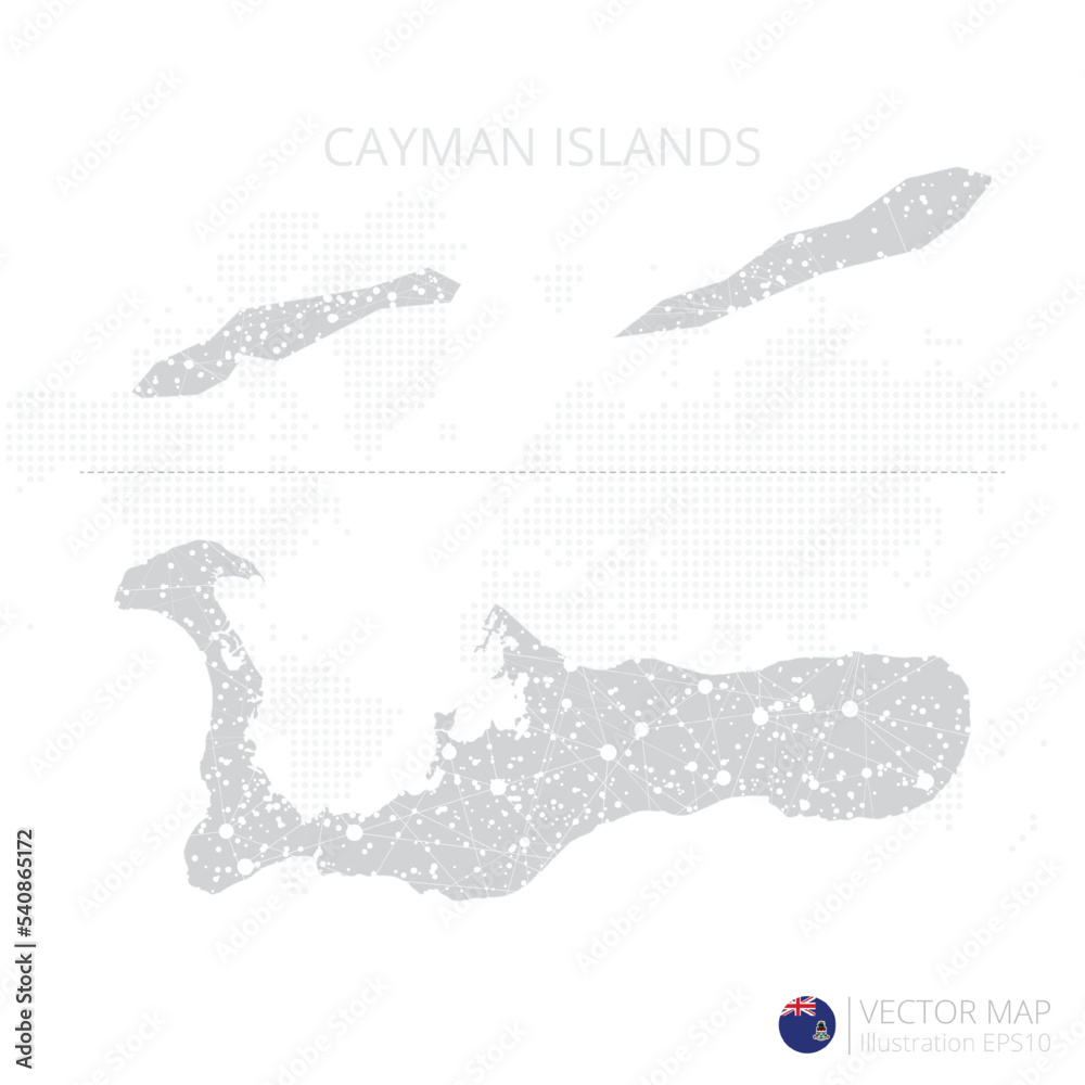 Cayman Islands grey map isolated on white background with abstract mesh ...