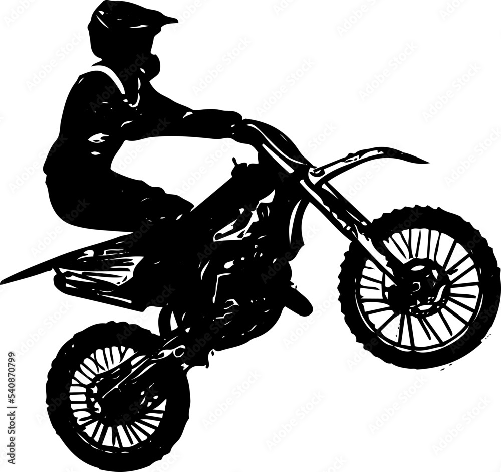 vector illustration silhouette of motorcycle jumping, bike stunt sketch ...
