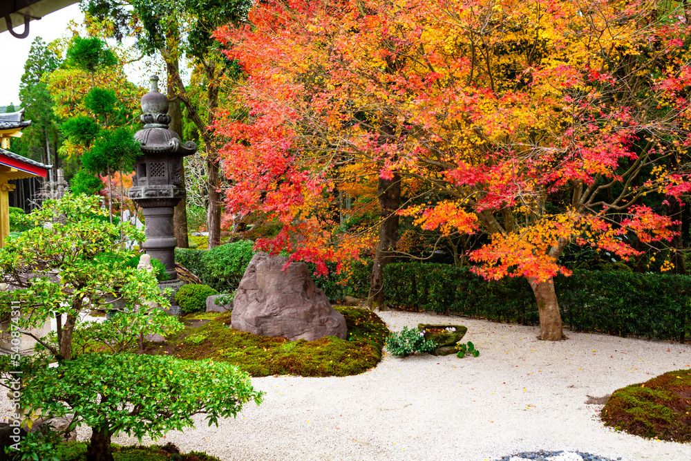 お寺の境内の紅葉 Stock 写真 | Adobe Stock