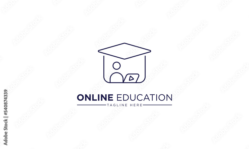 Online Class Logo Academy Cap and Laptop Man Symbol, Course, distant ...