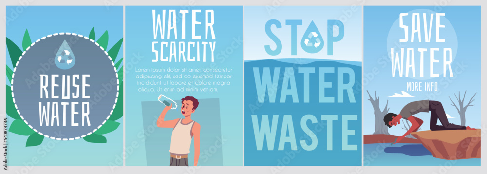 Set of vertical banners about reuse and save water flat style Stock ...