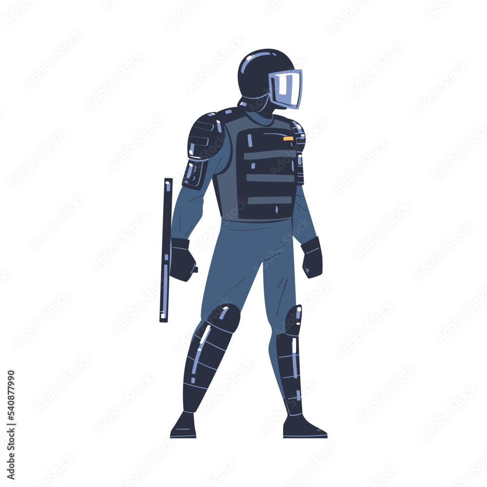 Riot Police Officer and Squad Member in Uniform and Helmet with Baton ...