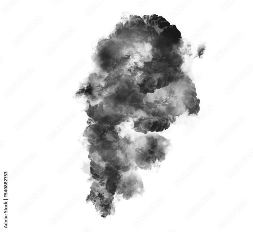 Abstract black puffs of smoke swirl overlay on transparent background ...