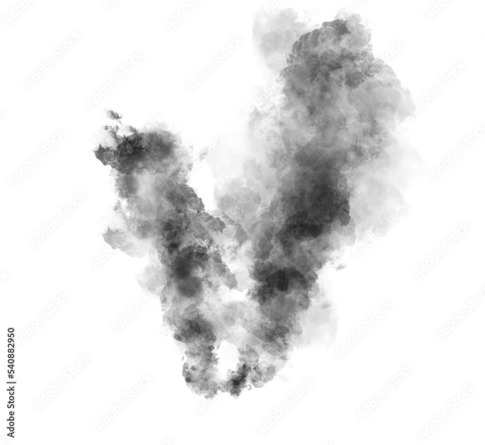 Abstract black puffs of smoke swirl overlay on transparent background ...