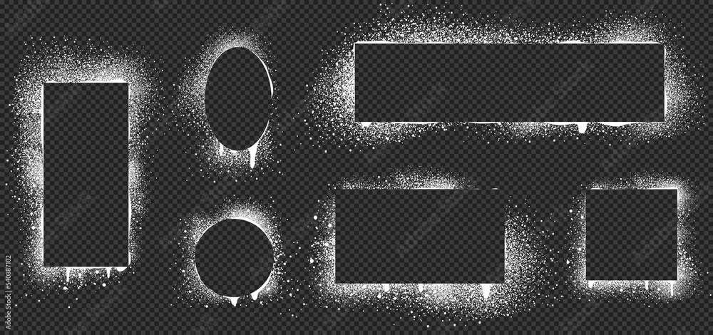 Spray paint frames, white brush stencil graffiti borders square, oval ...
