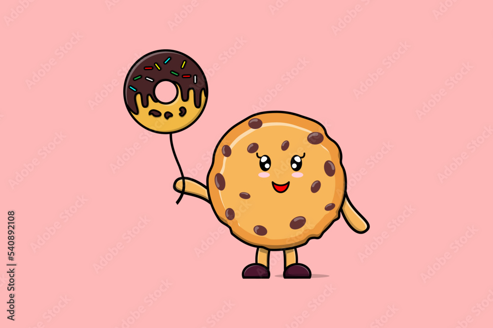 Cute cartoon Biscuits floating with donuts balloon cartoon vector ...