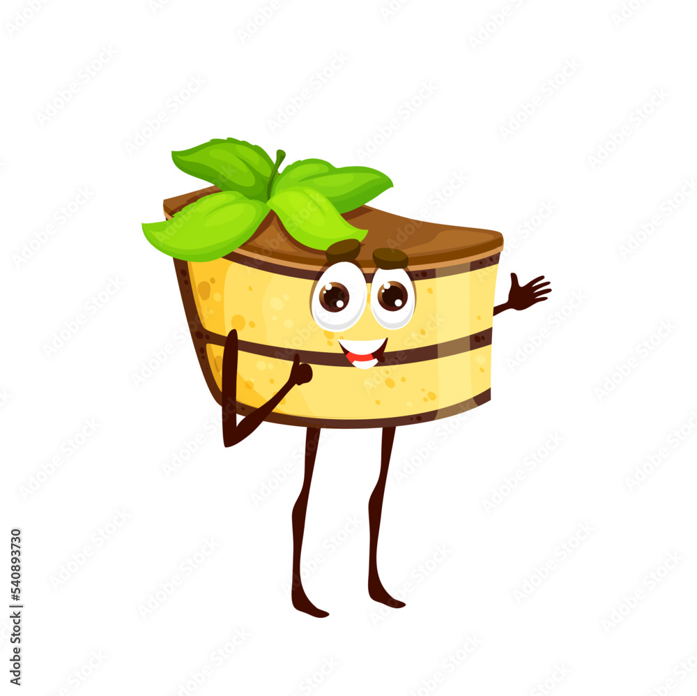 Cartoon cheesecake dessert character. Isolated vector cheerful slice of ...