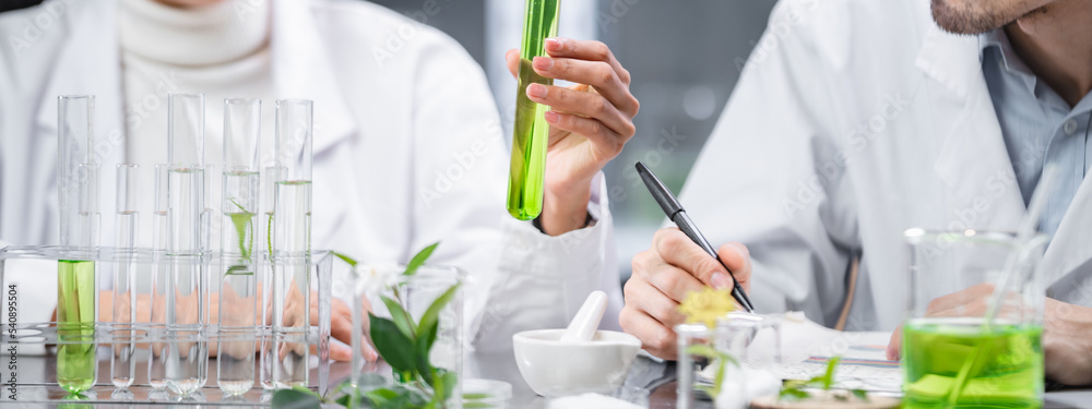 medicine chemical research with organic nature herbal plant in science ...