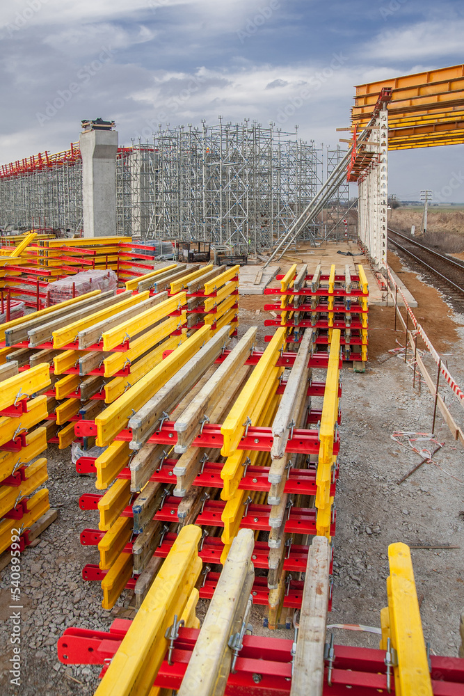Beam transom system and scaffolding at bridge construction. Stock Photo ...