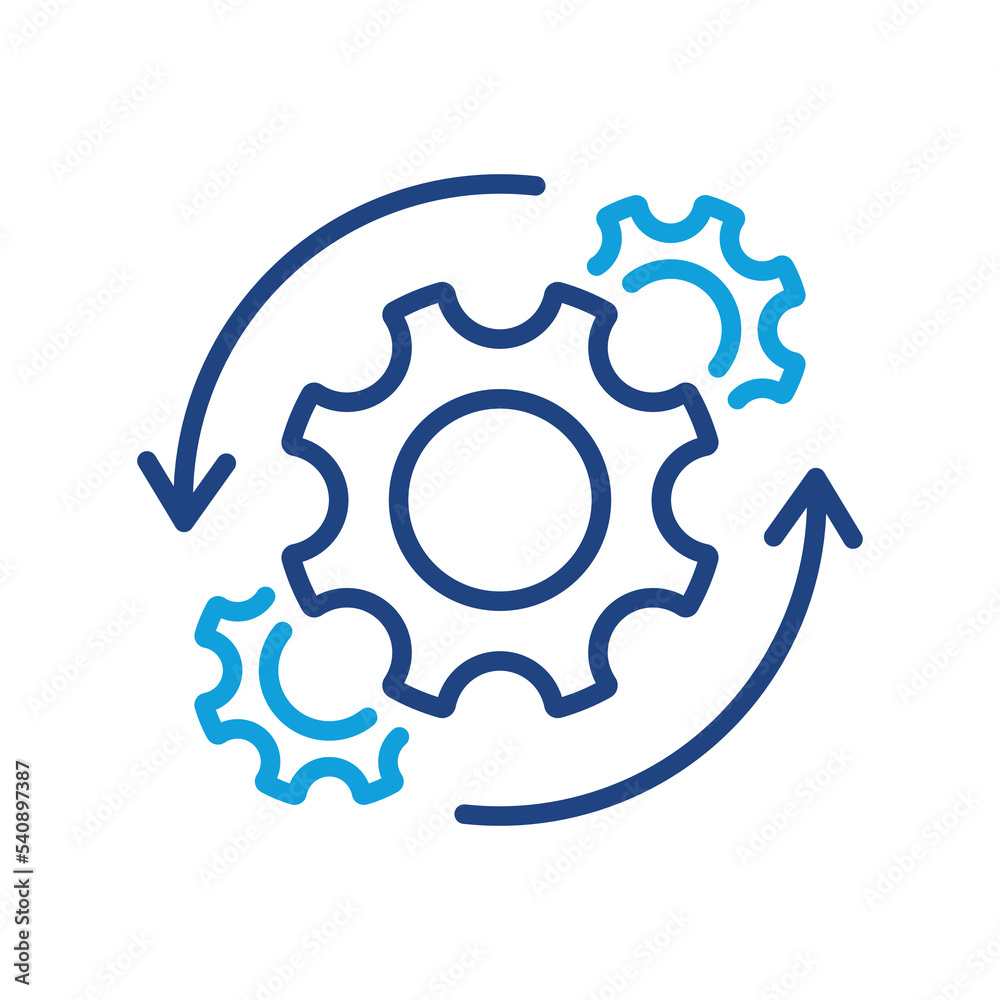 Gear and Round Arrow Business Technology Process color Line Icon ...