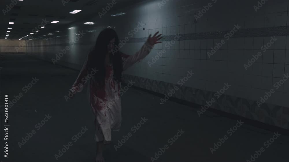 Scary zombies ghost walk. Asian female makeup zombie, woman ghost ...