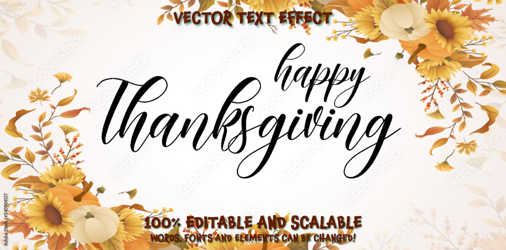 Happy Thanksgiving Calligraphy Text with Illustrated colourful Leaves ...