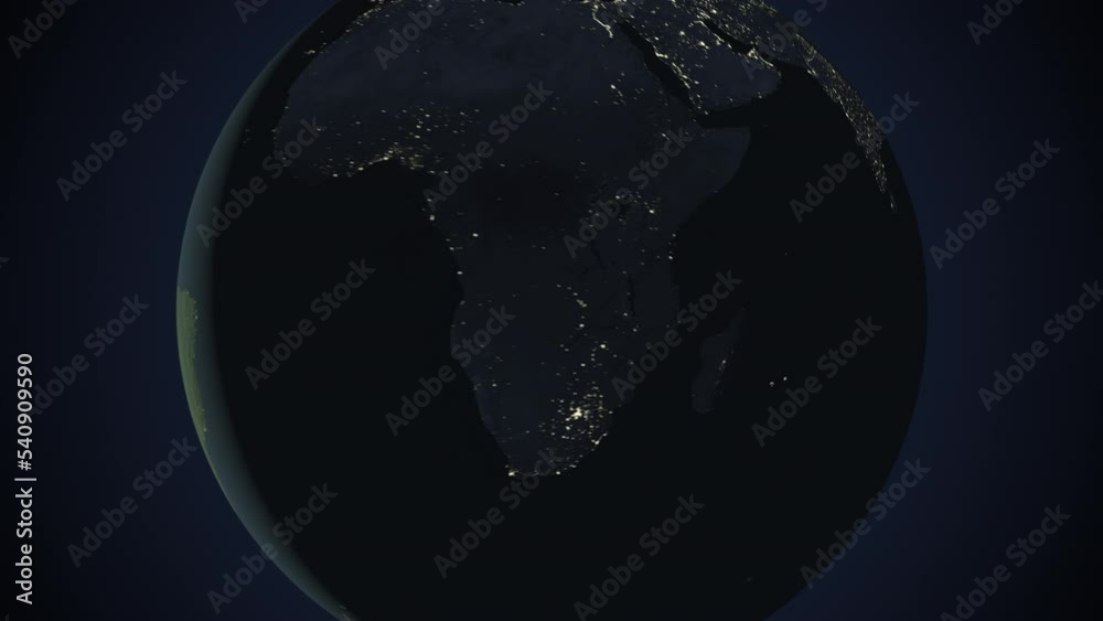 Seamless looping animation of the earth at night zooming in to the 3d ...
