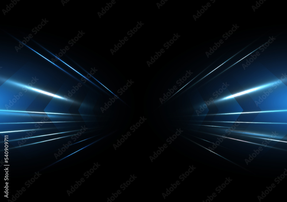 Abstract blue speed light effect on black background vector ...