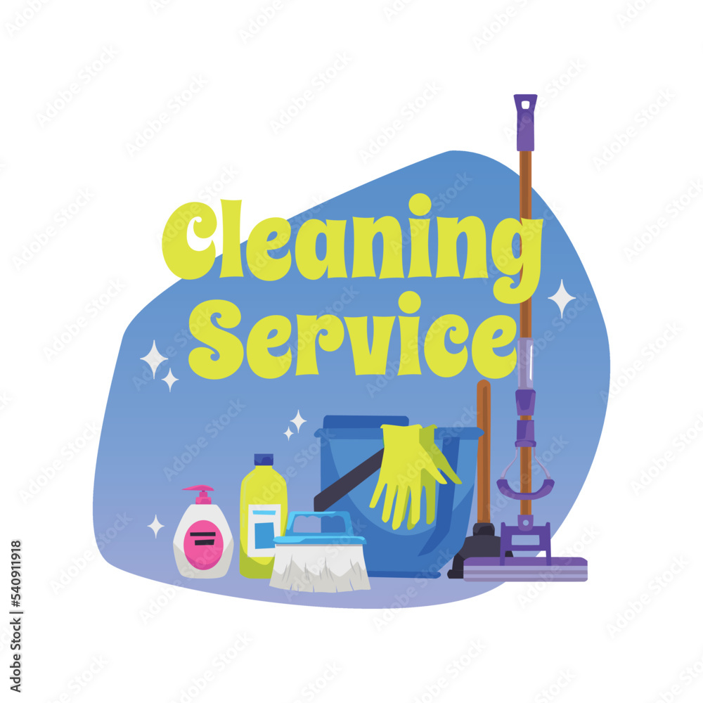 Cleaning service banner or sticker design flat vector illustration ...